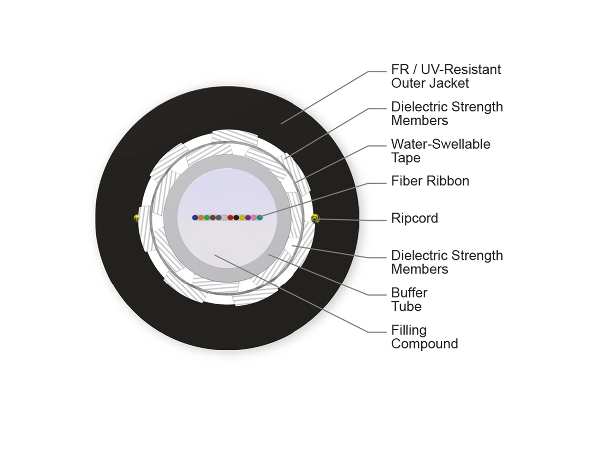 012ZCF-14101D20 | FREEDM Ribbon, Indoor/Outdoor, Gel-Free Cable, Riser 12 F, SMF-28 Ultra fiber ...